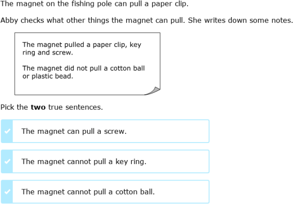 IXL - What objects can a magnet pull? (Year 2 science practice)