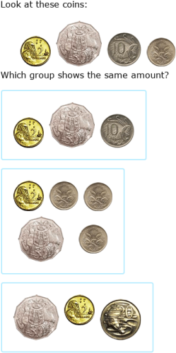 IXL - Equivalent amounts of money - up to $5 (Year 2 maths practice)