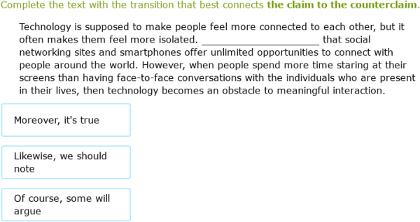 IXL - Transition logically between claims, evidence, analysis and ...