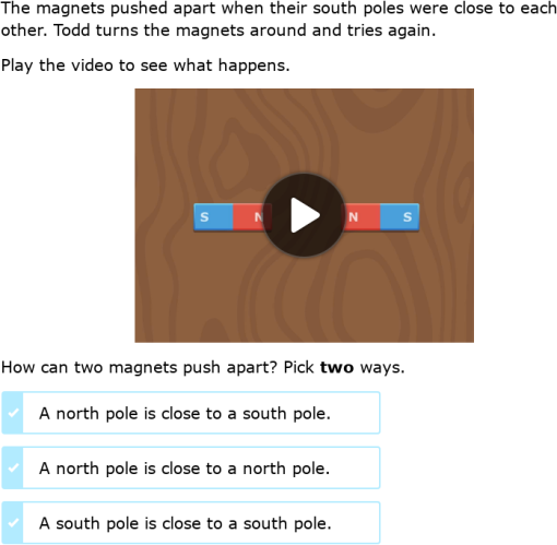 IXL - How do magnets push and pull each other? (Year 1 science practice)