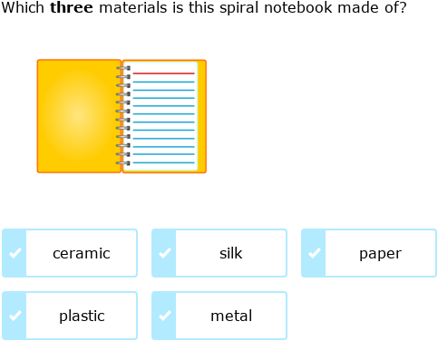 IXL - Identify multiple materials in objects (Year 3 science practice)