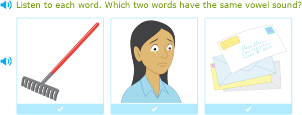 IXL - Which two words have the same vowel sound? (Year 1 English practice)
