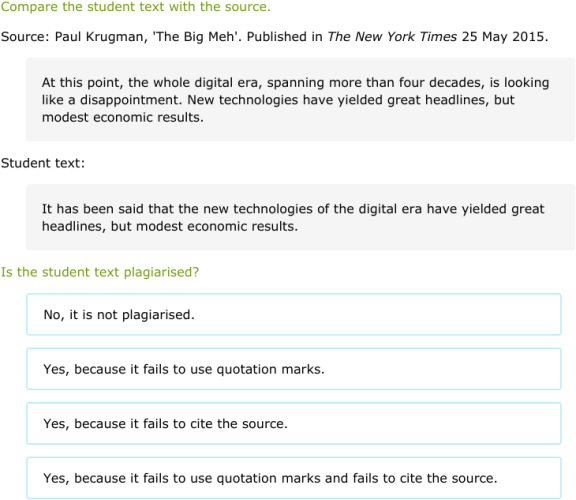 IXL - Identify plagiarism (Year 9 English practice)