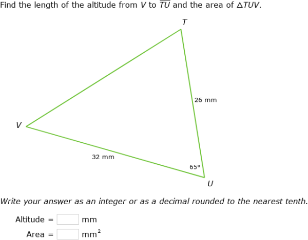 IXL - Area of a triangle: sine formula (Year 11 maths practice)