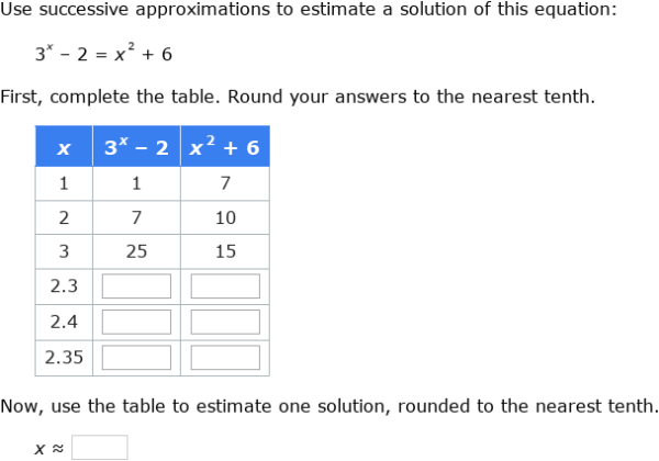 IXL - Approximate solutions using a table (Year 10 maths practice)