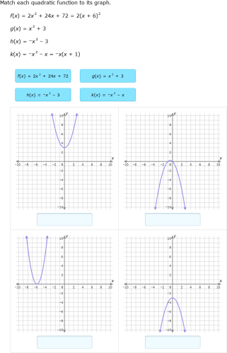 IXL - Match quadratic functions and graphs (Year 10 maths practice)