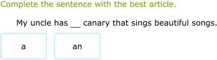 IXL - Use the correct article: a or an (Year 3 English practice)