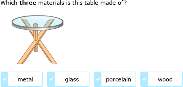 IXL - Identify multiple materials in objects (Year 1 science practice)
