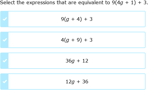 IXL - Identify equivalent linear expressions (Year 9 maths practice)