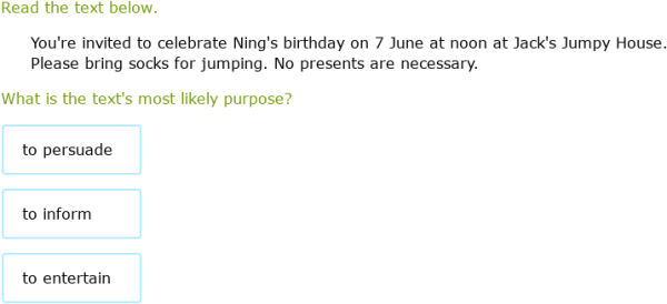 IXL - Identify the purpose of a text (Year 4 English practice)