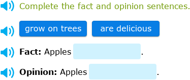 IXL - Complete the fact and opinion sentences (Year 2 English practice)