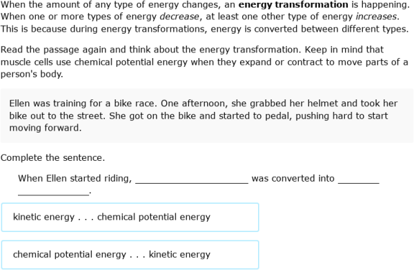 IXL - Explore energy transformations: bike ride (Year 8 science practice)