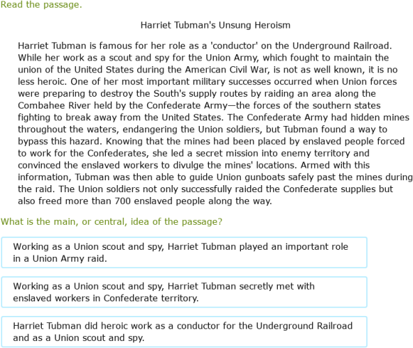 IXL - Determine the main idea of a passage (Year 12 English practice)