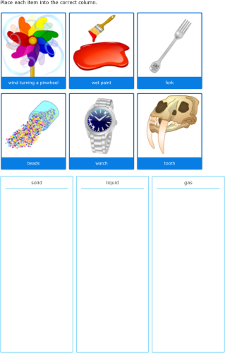 IXL - Sort solids, liquids and gases (Year 3 science practice)