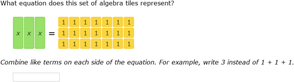 IXL - Model and solve equations using algebra tiles (Year 7 maths practice)