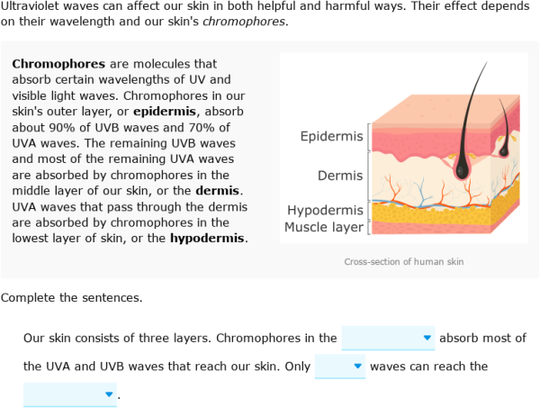IXL - Effects of ultraviolet waves (Year 8 science practice)