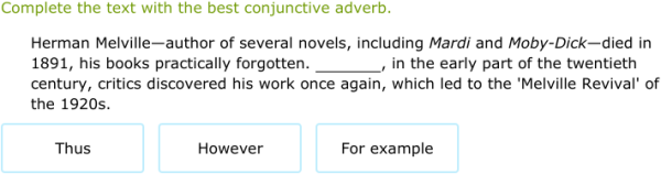 IXL - Transitions with conjunctive adverbs (Year 9 English practice)