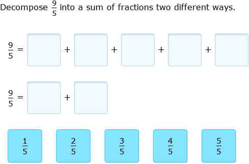 IXL - Decompose fractions multiple ways (Year 5 maths practice)