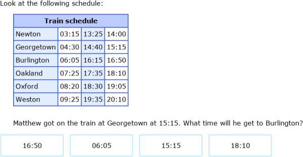 IXL - Transportation schedules (Year 6 maths practice)