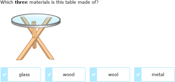 IXL - Identify multiple materials in objects (Year 2 science practice)