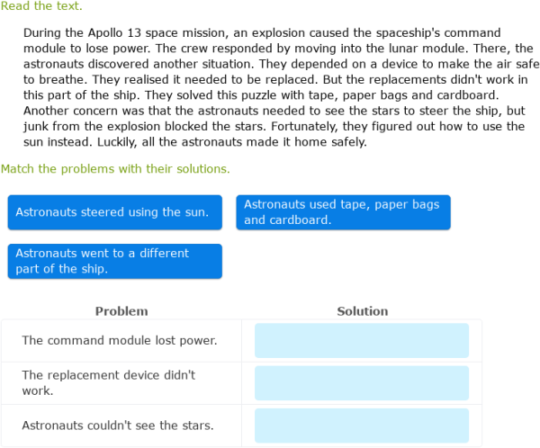 IXL - Match problems with their solutions (Year 4 English practice)