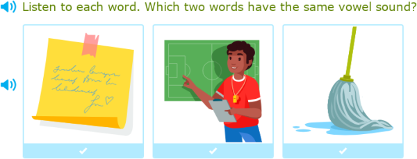 IXL - Which two words have the same vowel sound? (Year 1 English practice)
