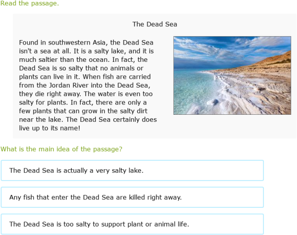 IXL - Determine the main idea of a passage (Year 4 English practice)