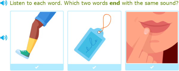 IXL - Which two words end with the same sound? (Year 1 English practice)