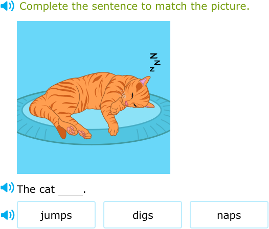 IXL - Complete the sentence with an action verb to match the picture ...