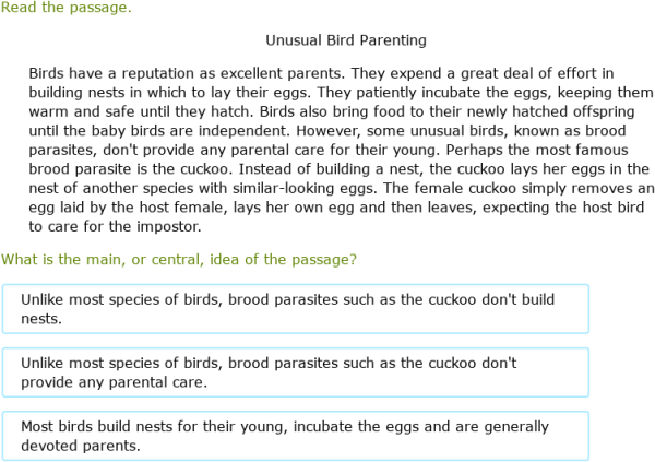 IXL - Determine the main idea of a passage (Year 7 English practice)