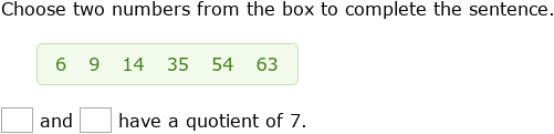IXL - Choose numbers with a particular quotient (Year 5 maths practice)