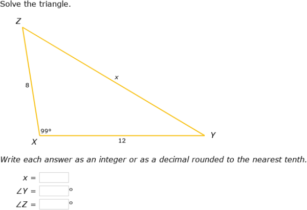 IXL - Solve a triangle (Year 12 maths practice)