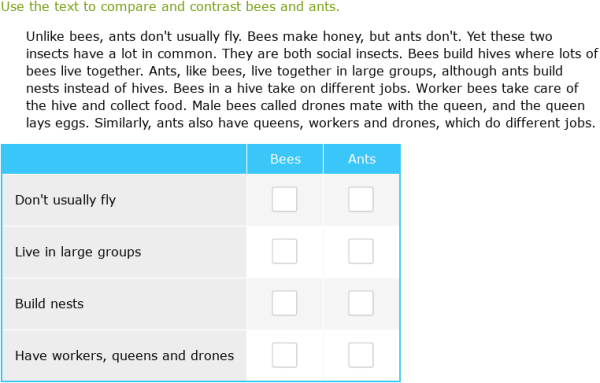 IXL - Compare and contrast in informational texts (Year 3 English practice)
