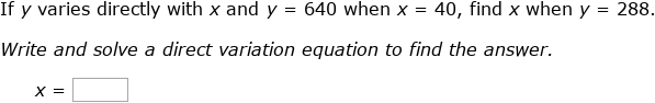 IXL - Write and solve direct variation equations (Year 11 maths practice)