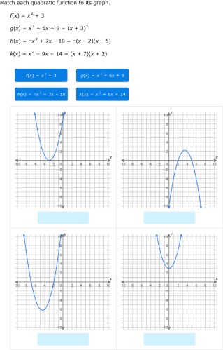 IXL - Match quadratic functions and graphs (Year 10 maths practice)