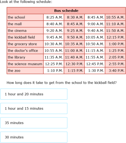 IXL - Transportation schedules (Year 4 maths practice)